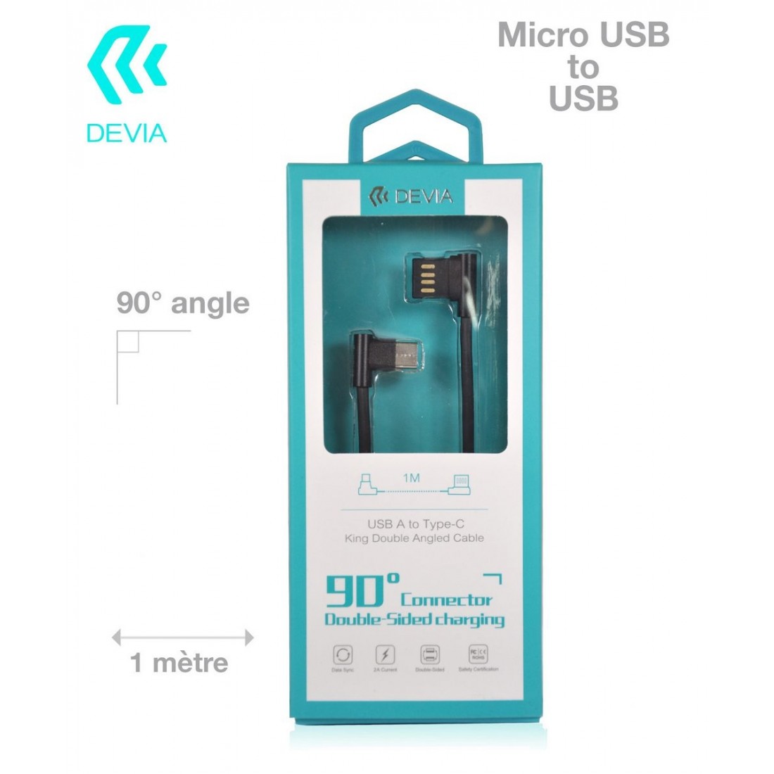 Cable Data DEVIA Coudé USBC to USB couleur noire
