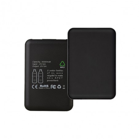 Powerbank noir eco responsable en plastique recyclé - 5000 mah