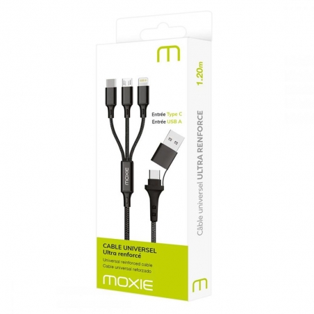 Câble 3 en 1en nylon tressé avec entrée Type-C / USB-A et sortie Lightning / Micro-USB / USB ...
